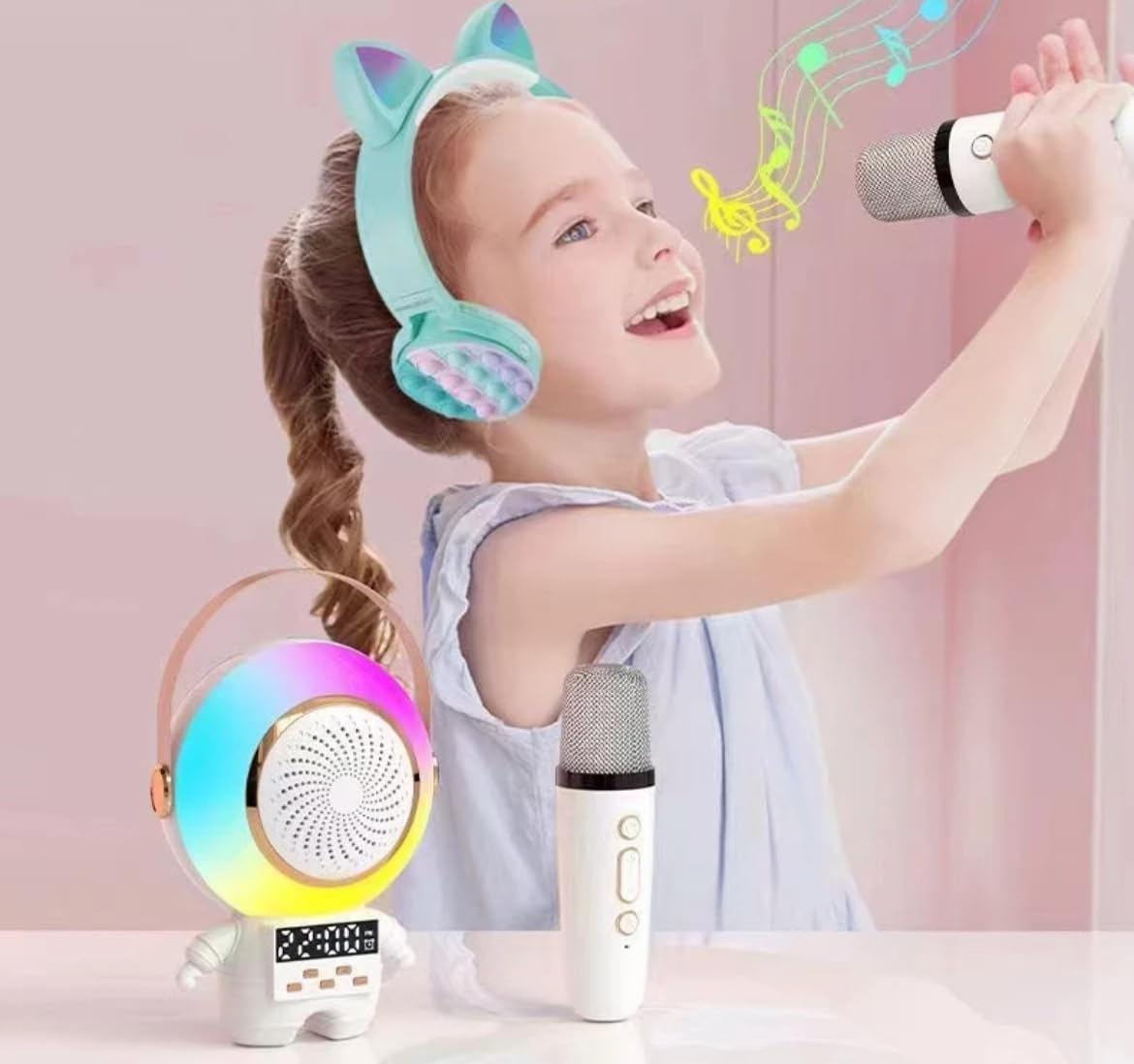 TOYARTSY Astro Karaoke Speaker with LED Lights and Wireless Microphone ...